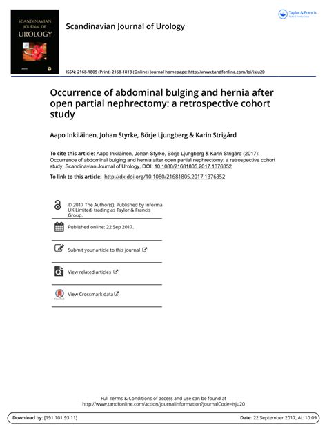 Pdf Occurrence Of Abdominal Bulging And Hernia After Open Partial Nephrectomy A Retrospective