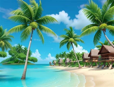 Premium Ai Image 3d Animation Summer Beach Of Wallpaper