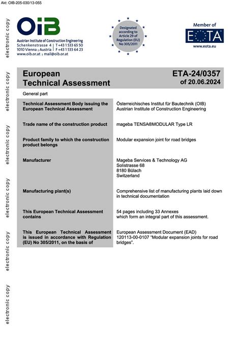 Eta Certification For Mageba Modular Expansion Joints Mageba