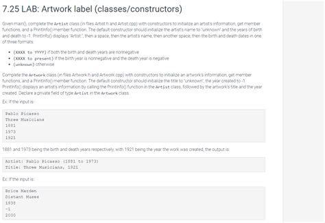 Solved 725 Lab Artwork Label Classesconstructors Given