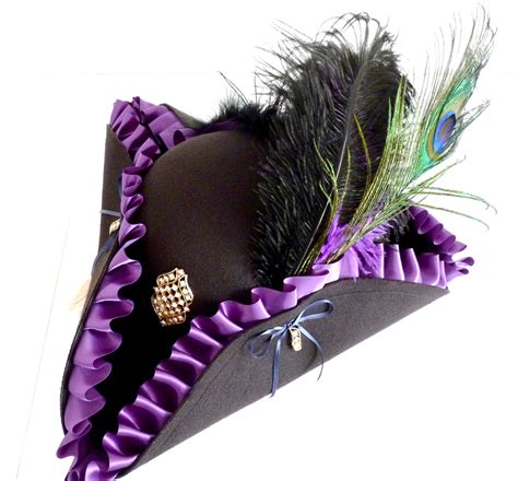 Black And Purple Pirate Tricorn Hat Jack Sparrow Fantasy Captain Hook