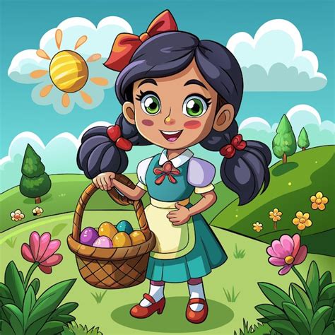 Una Chica De Dibujos Animados Con Una Canasta De Huevos Y Una Canasa De