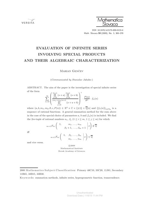 Pdf Evaluation Of Infinite Series Involving Special Products And