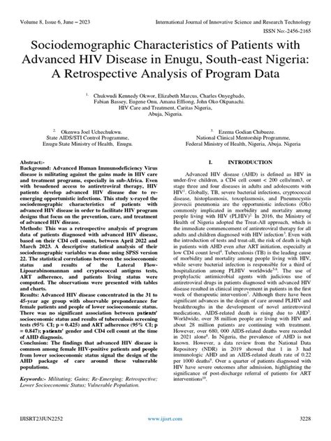 Sociodemographic Characteristics Of Patients With Advanced Hiv Disease