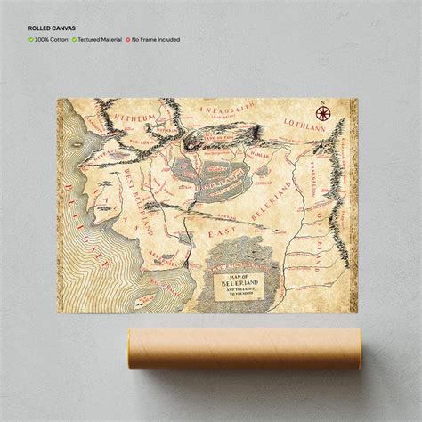 Beleriand Map Print The Silmarillion Map Canvas Lotr Poster Middle