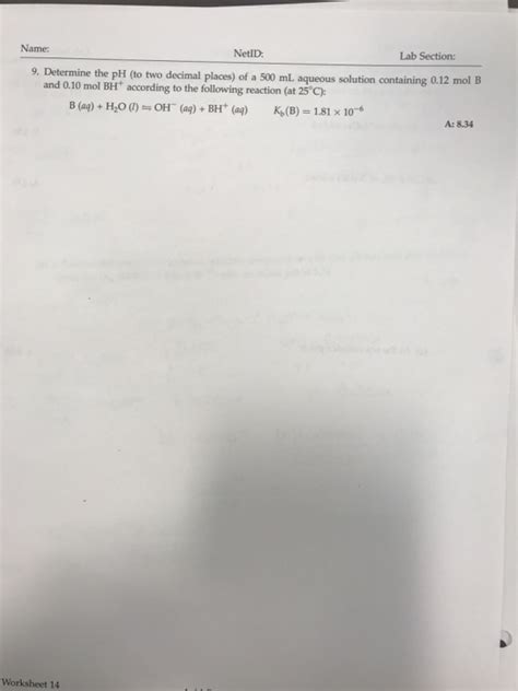 Solved Name NetID Lab Section 9 Determine The PH To Two Chegg