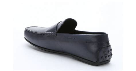 Tods Navy Leather City Moc Toe Penny Driving Loafers In Blue For Men