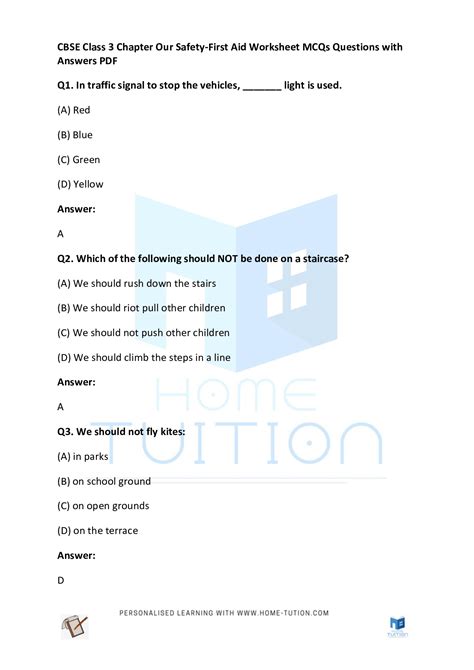 Cbse Class 3 Evs Safety And First Aid Worksheets Download Free Pdf