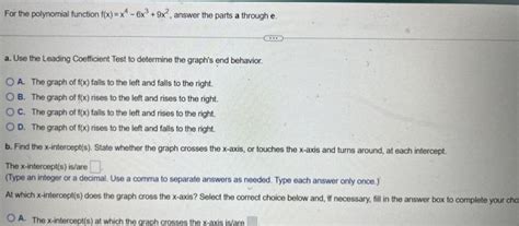 solved for the polynomial function f x x4−6x3 9x2 answer