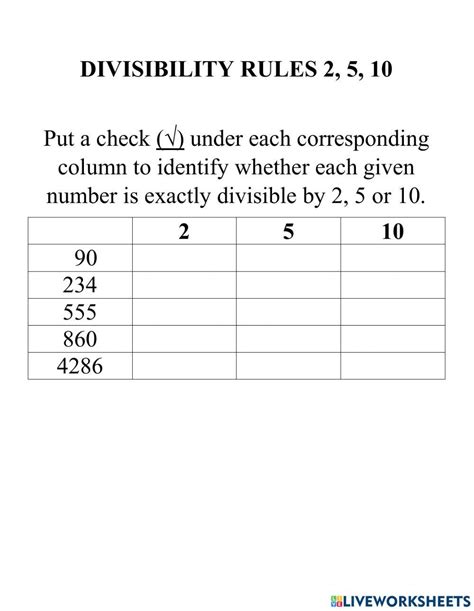 Divisibility Rule Interactive Worksheet Live Worksheets 40 Off