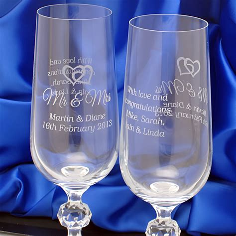 Engraved Crystal Champagne Flutes Love Hearts