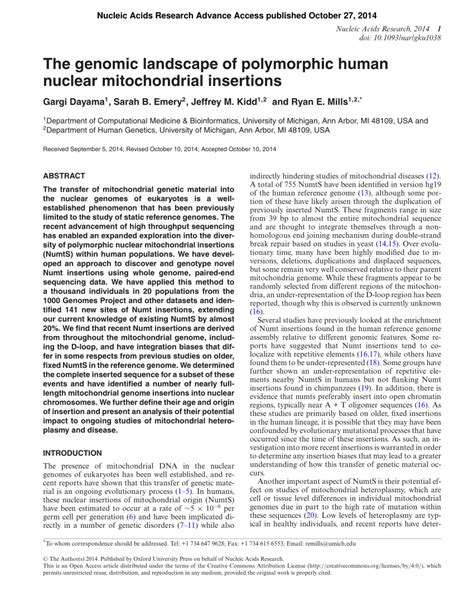Pdf The Genomic Landscape Of Polymorphic Human Nuclear Mitochondrial