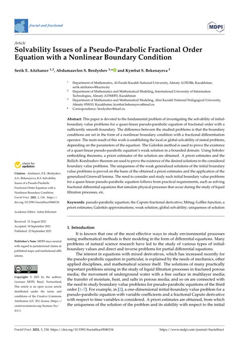 Pdf Solvability Issues Of A Pseudo Parabolic Fractional Order