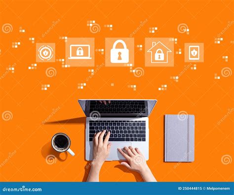 Cyber Security Theme With Person Using A Laptop Stock Image Image Of Protection Safety 250444815