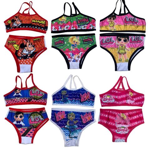 Kit 4 Conjunto Menina Moça Infantil Calcinha E Sutiã Top Sublimado