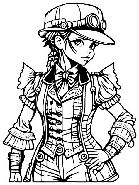 Steampunk Girl Coloring Page · Creative Fabrica