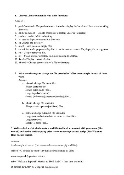Pca1 Operating Systems Lab 47 List Out Linux Commands With Their