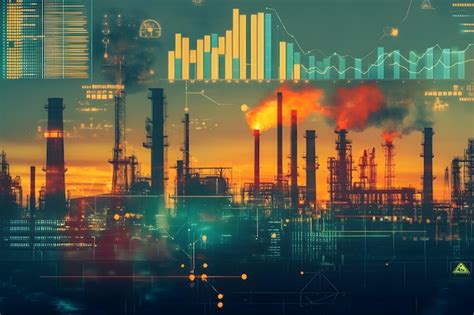 Industrial Silhouette With Data Visualization And Smoke Premium Ai