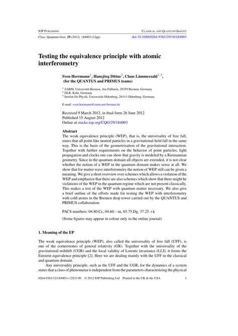 Testing The Equivalence Principle With Atomic Interferometry Request Pdf