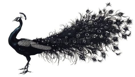Black Peacock Displaying Its Feathers Stock Illustration Illustration