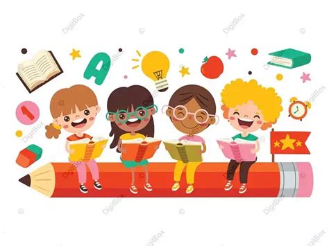 وکتور کودکان شاد در حال مطالعه دیجیت باکس Digitbox