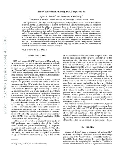 Pdf Error Correction During Dna Replication