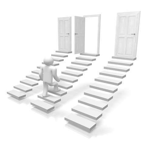 계단 동기 부여 개념 3d 그림을 걷는 만화 캐릭터 프리미엄 사진