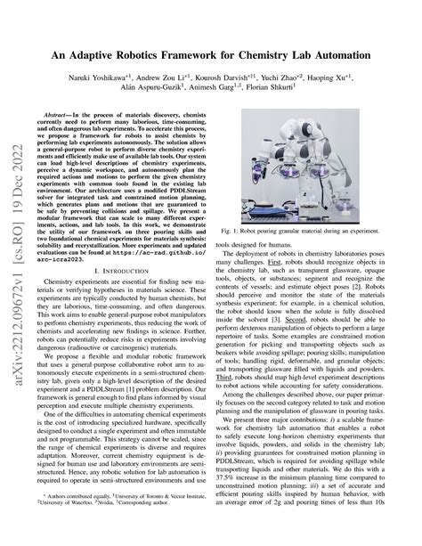 an adaptive robotics framework for chemistry lab a an adaptive