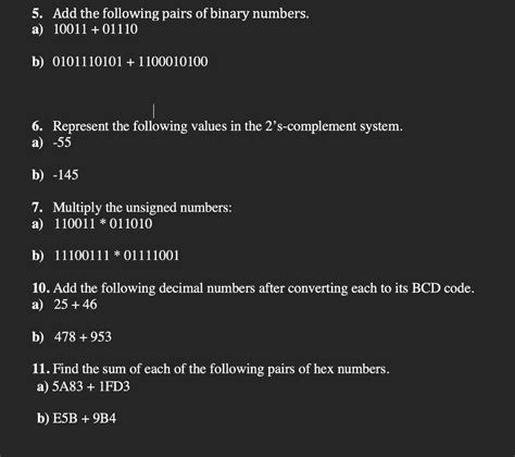 Solved Add The Following Pairs Of Binary Numbers A Chegg Com