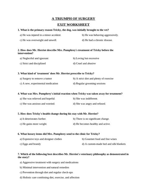 A Triumph Of Surgery Exit Worksheet Pdf Surgery Clinical Medicine
