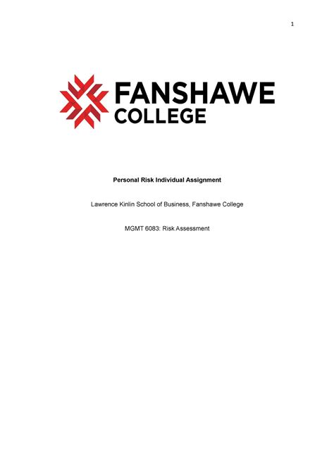 Personal Risk Assignment Personal Risk Individual Assignment Lawrence Kinlin School Of