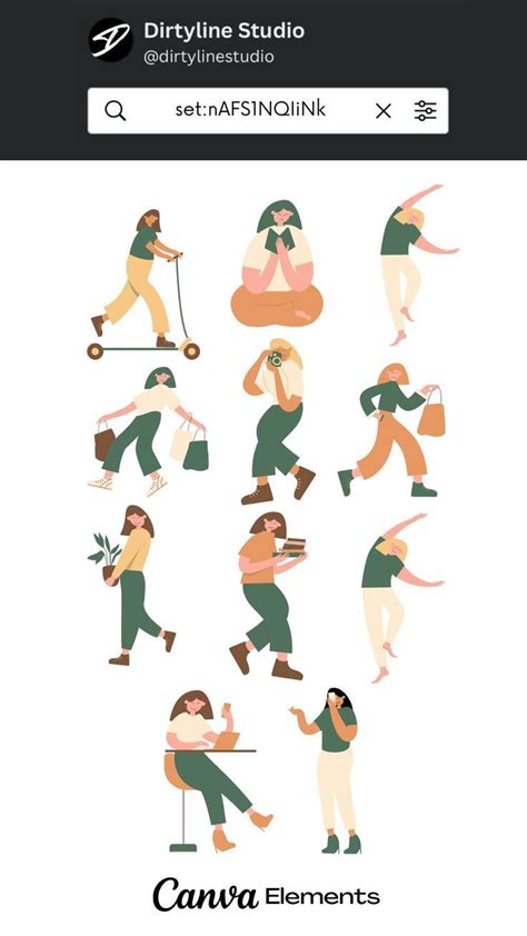 Canva Element Women Activity Character Illustration Graphic Art Canvas