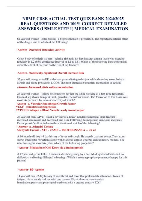 Nbme Cbse Actual Test Quiz Bank Real Questions And 100 Correct Detailed Answers Usmle Step 1