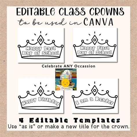 Class Crown Crowns Editable Template Diy School Paper Craftbirthday