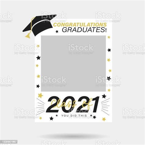 클래스 2021 사진 부스 소품 디자인 축하 졸업생 문자 벡터 일러스트 졸업 이벤트에 대한 타이포그래피 사진 템플릿 셀카 또는