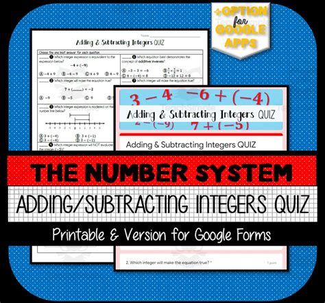 Adding Subtracting Multiplying And Dividing Integers Quiz