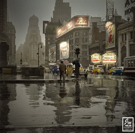 Times Square On A Rainy Day New York March 1943 R Oldschoolcool