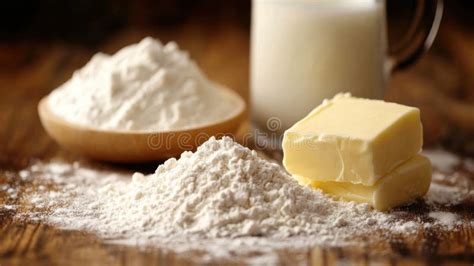 Baking Essentials With Flour Milk And Butter For Perfect Pastries