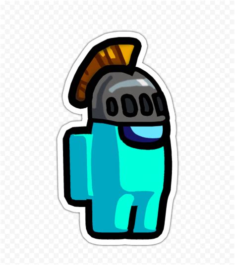 Hd Among Us Crewmate Cyan Character With Knight Helmet Stickers Png