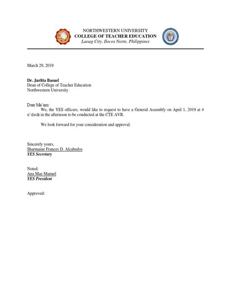 General Assembly Request Letter Pdf
