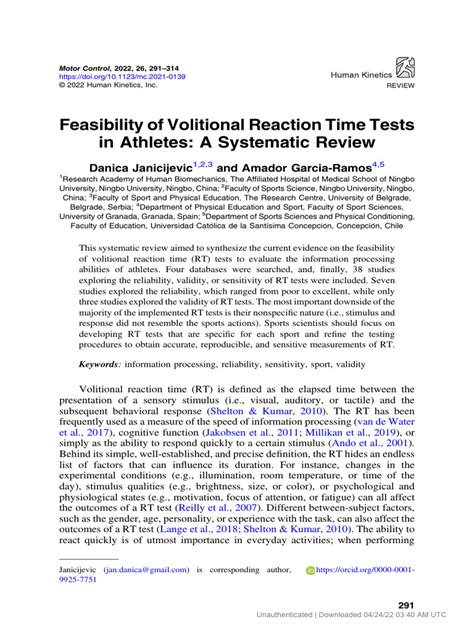 15432696 Motor Control Feasibility Of Volitional Reaction Time