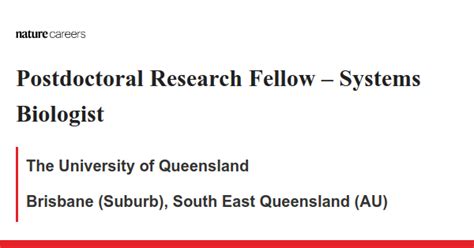 Postdoctoral Research Fellow Systems Biologist Job With The