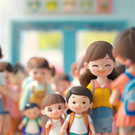 怀抱数字艺术 学生们轻快地走向教室门口，热切地投入到老师温暖的怀抱中3d效果 Ai立体元素免费下载 Png格式 2784像素 编号