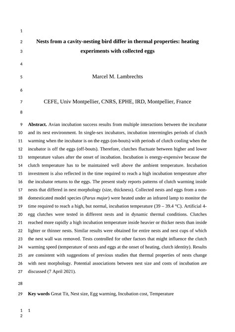 PDF Nests From A Cavity Nesting Bird Differ In Thermal Properties Heating Experiments With
