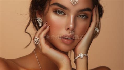 A Beautiful Woman With Diamond Rings On Her Fingers Wearing High End