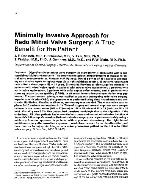 Pdf Minimally Invasive Mitral Valve Repair Suggests Earlier