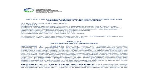 Ley De Proteccion Integral De Los Derechos De · Pdf Filela Convención