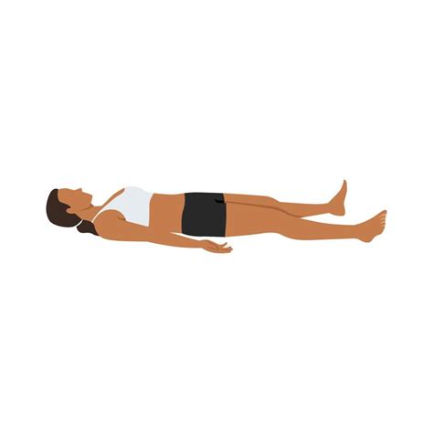 Woman Doing Shavasana Or Corpse Pose Yoga Practice Exercise Flat