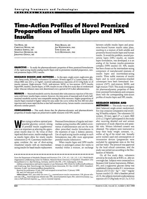 Pdf Time Action Profiles Of Novel Premixed Preparations Of Insulin
