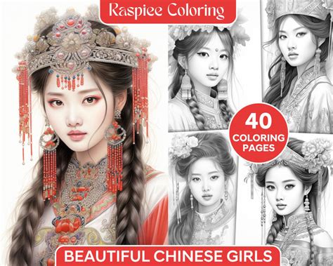 40 Beautiful Chinese Girls Grayscale Coloring Pages For Adults Printa